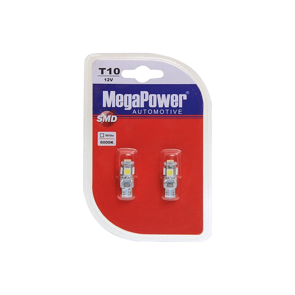 Автолампа T10W W2.1x9.5d 5 SMD 5050 WHITE 6000K MEGAPOWER M-70215W-2бл ...