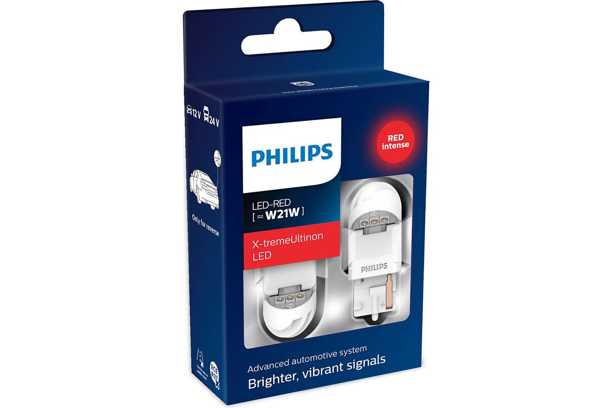 Автолампа PHILIPS W21W RED X-tremeUltinon LED 2шт 12V 11065XURX2 ...