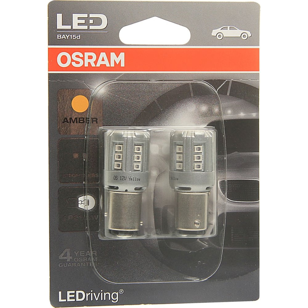 Автолампа OSRAM P21/5W BAY15d LED STANDART AMBER блистер, 2 шт. 12V ...