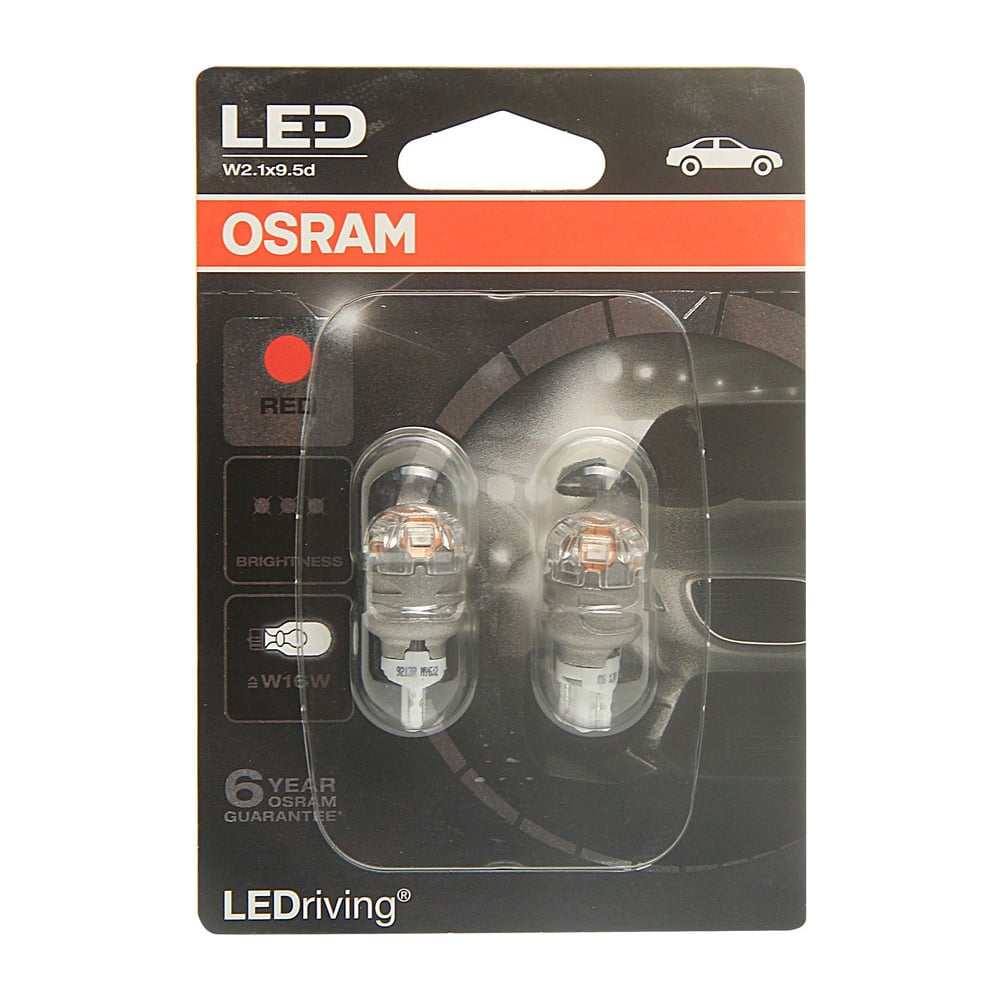 Автолампа OSRAM W16W W2.1 9.5d LED RED, 2 шт. 12V, 1,5 9213R-02B ...