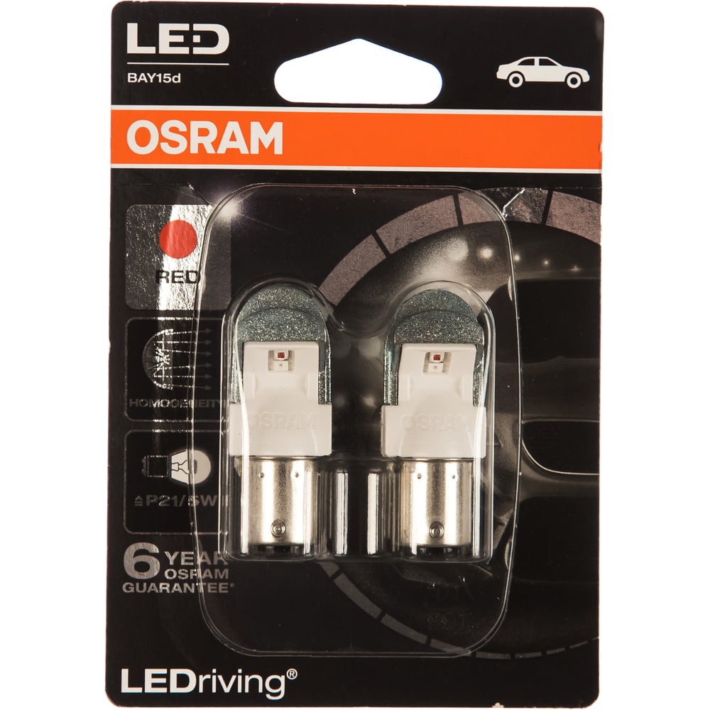 Автолампа Osram P21,5W BAY15d LED RED, 2шт 12V ,1,5 1557R-02B ...