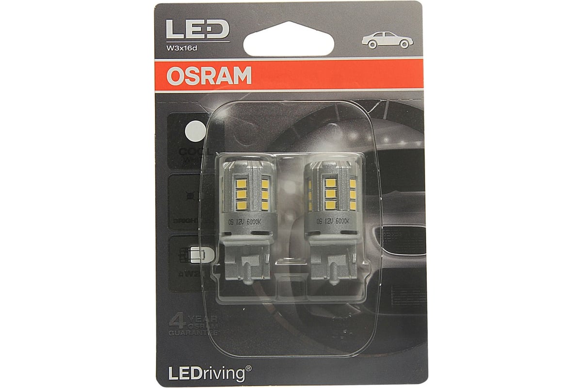 Автолампа OSRAM W21W W3 16d LED, 2 шт. 12V, 1, 10, 50 7705CW-02B - выгодная цена, отзывы ...
