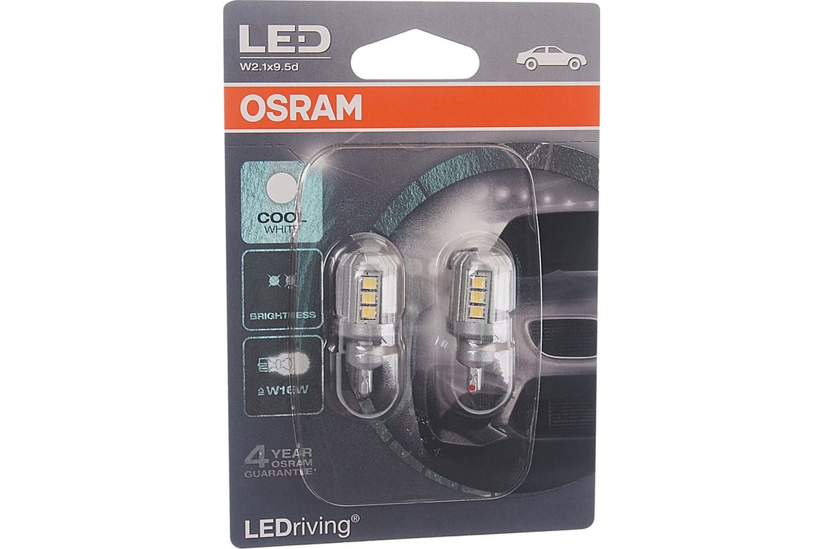 Автолампа OSRAM W16W W2.1 9.5d LED 6000K, 2 шт. 12V, 1, 5 9212CW-02B ...
