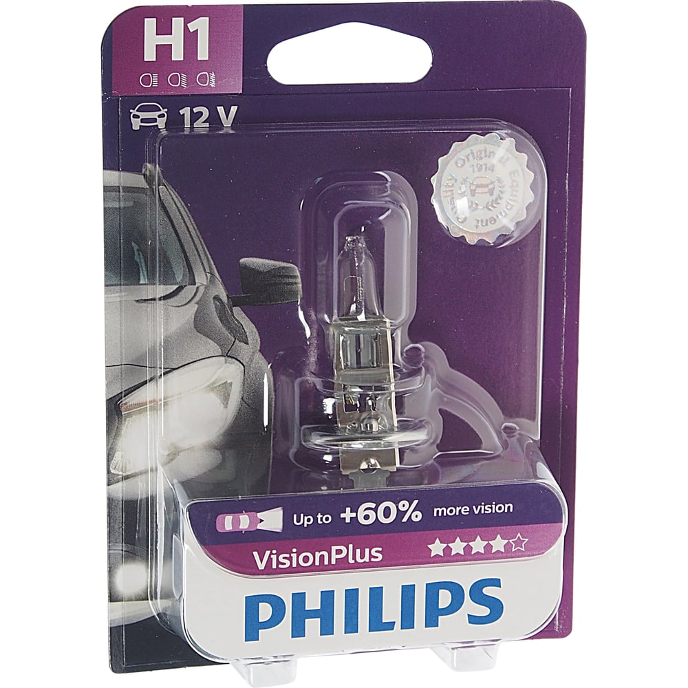 Автолампа PHILIPS H1 55 P14.5s+60 VISION PLUS 12V ,1,10 12258VPB1 ...
