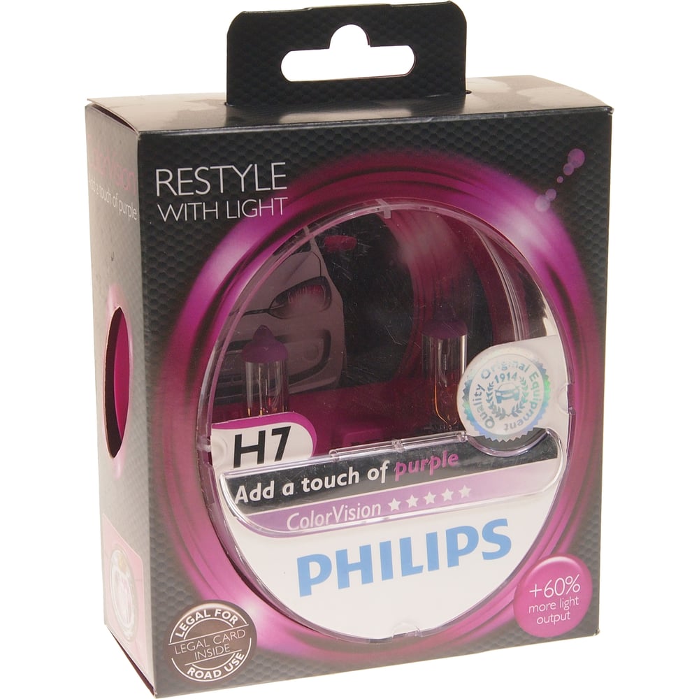 Автолампа PHILIPS H7, 55 PX26d+60% COLOR VISION PURPLE 3350K 2 шт. 12V ...