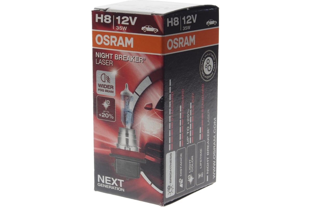 Автолампа OSRAM H8 35 PGJ19-1+150% NIGHT LASER 3900K 12V, 1, 10 64212NL ...