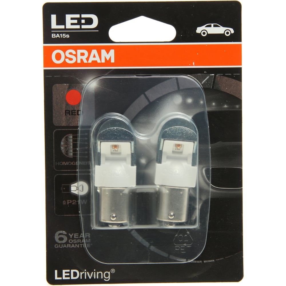 Автолампа Osram P21W BA15S LED RED, 2шт 12V ,1,10,50 7556R-02B ...