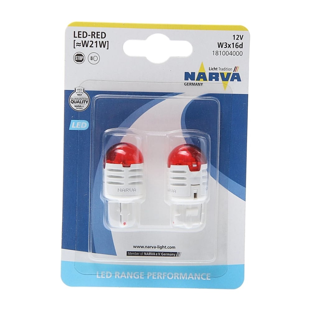 Автолампа NARVA W21W LED RED U30R блистер 2шт 12V 181004000 - выгодная ...
