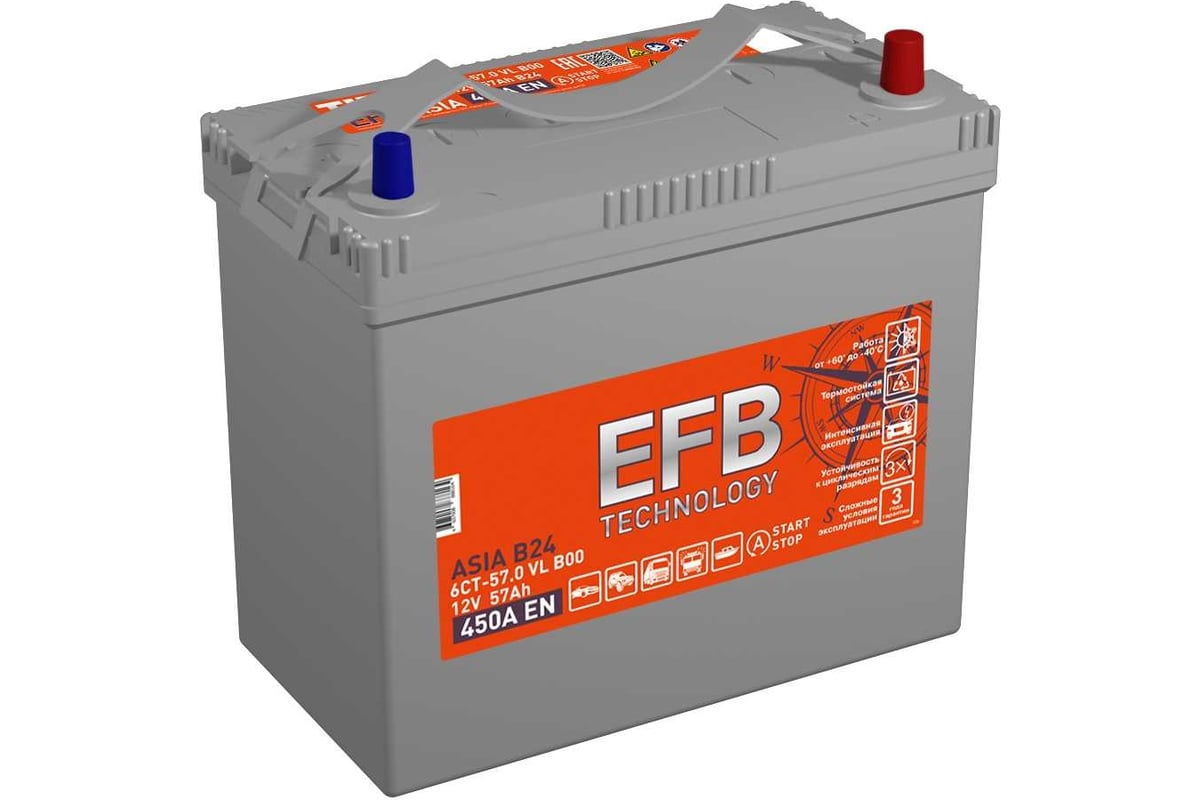 Аккумулятор TITAN ASIA EFB 57.0 VL B00 (О.П.) 450А 236x128x223 ...