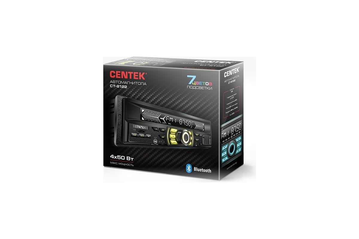 Автомагнитола Centek 4х50 Вт, 7 цветов подсветки, Bluetooth, 2xUSB, AUX ...