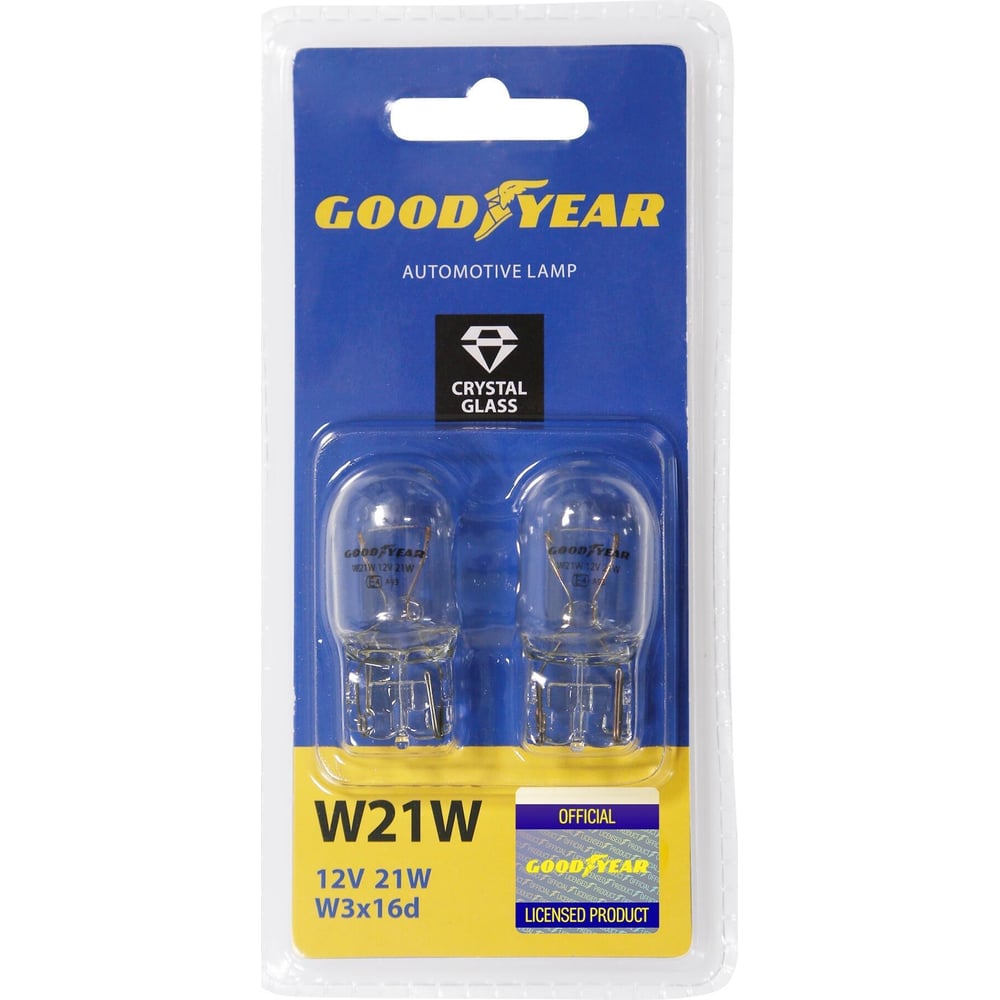 Автомобильная лампа накаливания Goodyear W21W, 12 В, 21 Вт, W3x16d, 2 ...