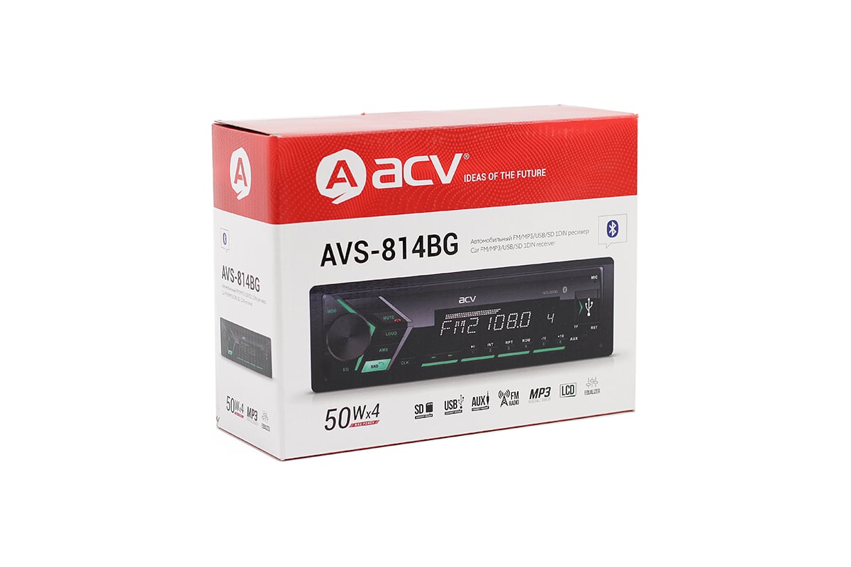 Автомагнитола ACV 1din, зеленая, Bluetooth/USB/AUX/SD/FM, 4х50 AVS-814BG - выгодная цена, отзывы ...