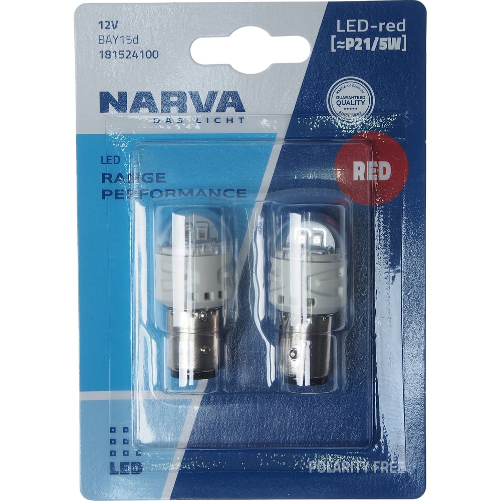 Автолампа Narva P21/5W BAY15d LED RED блистер, 2 шт. 12V 181524100 ...