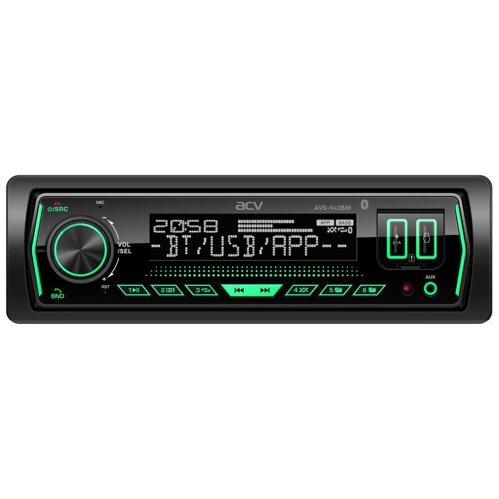 Магнитола ACV 1din/мультицвет/BT/2USB/AUX/SD/FM/3RCA/SUB/QC/4х50 ACV AVS-942BM - выгодная цена ...