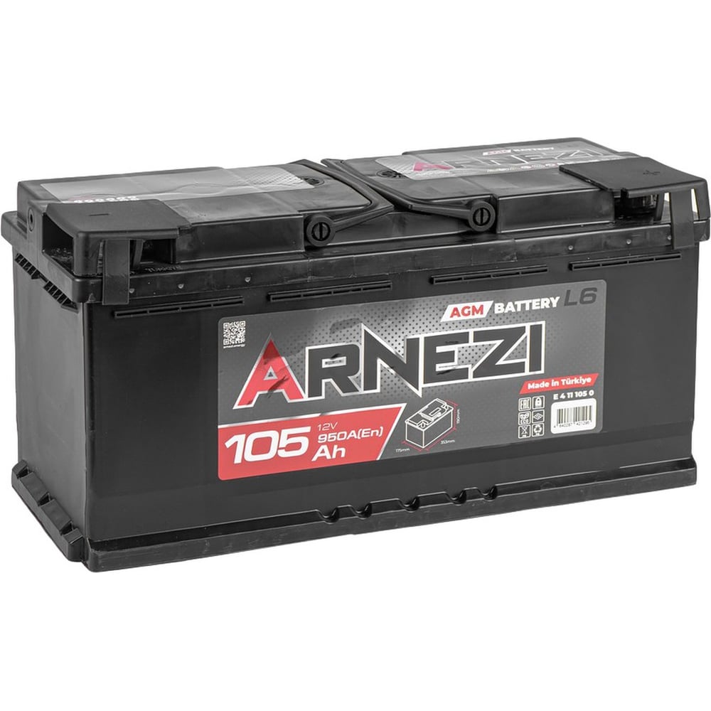 Аккумулятор Arnezi AGM Start-stop 105 А/ч обратный R+ 390x175x190 L6 EN 950 А E4111050 ...