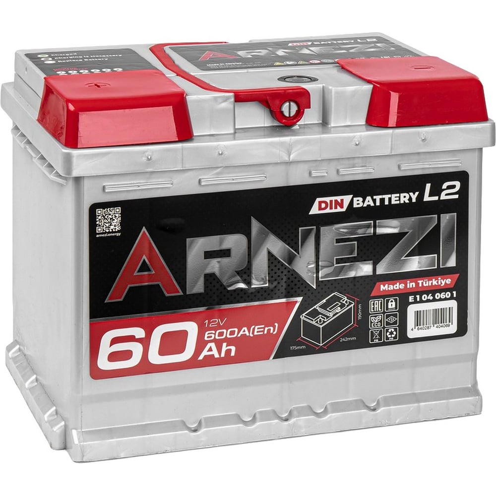 Аккумулятор Arnezi DIN SMF 60 А/ч прямой L+ 242x175x190 L2 EN 600 А E1040601 - выгодная цена ...