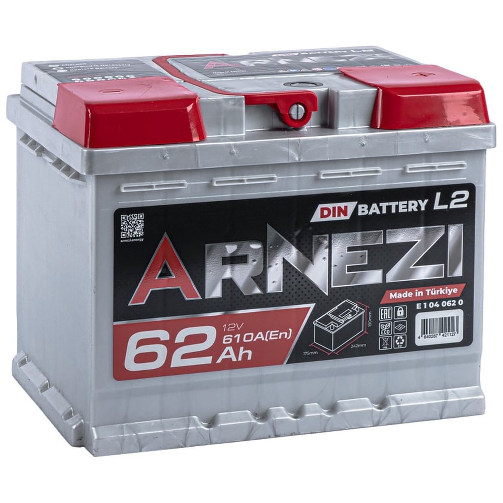 Аккумулятор Arnezi DIN SMF 62 А/ч обратный R+ 242x175x190 L2 EN 610 А E1040620 - выгодная цена ...