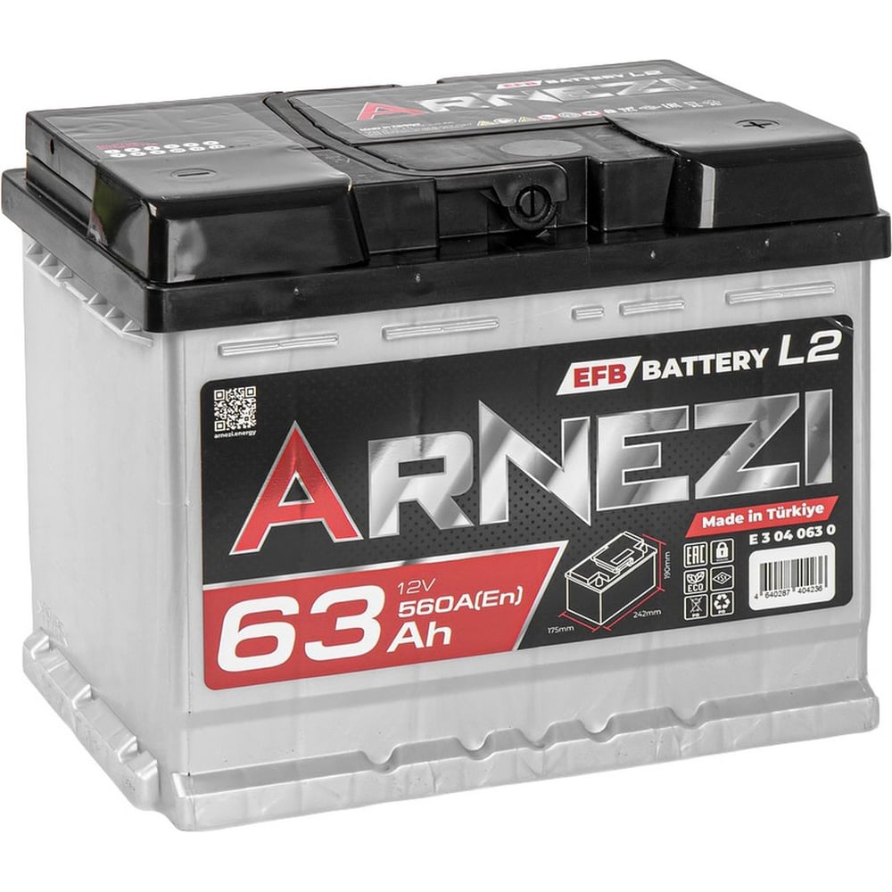 Аккумулятор Arnezi EFB Start-stop 63 А/ч обратный R+ 242x175x190 L2 EN 560 А E3040630 - выгодная ...