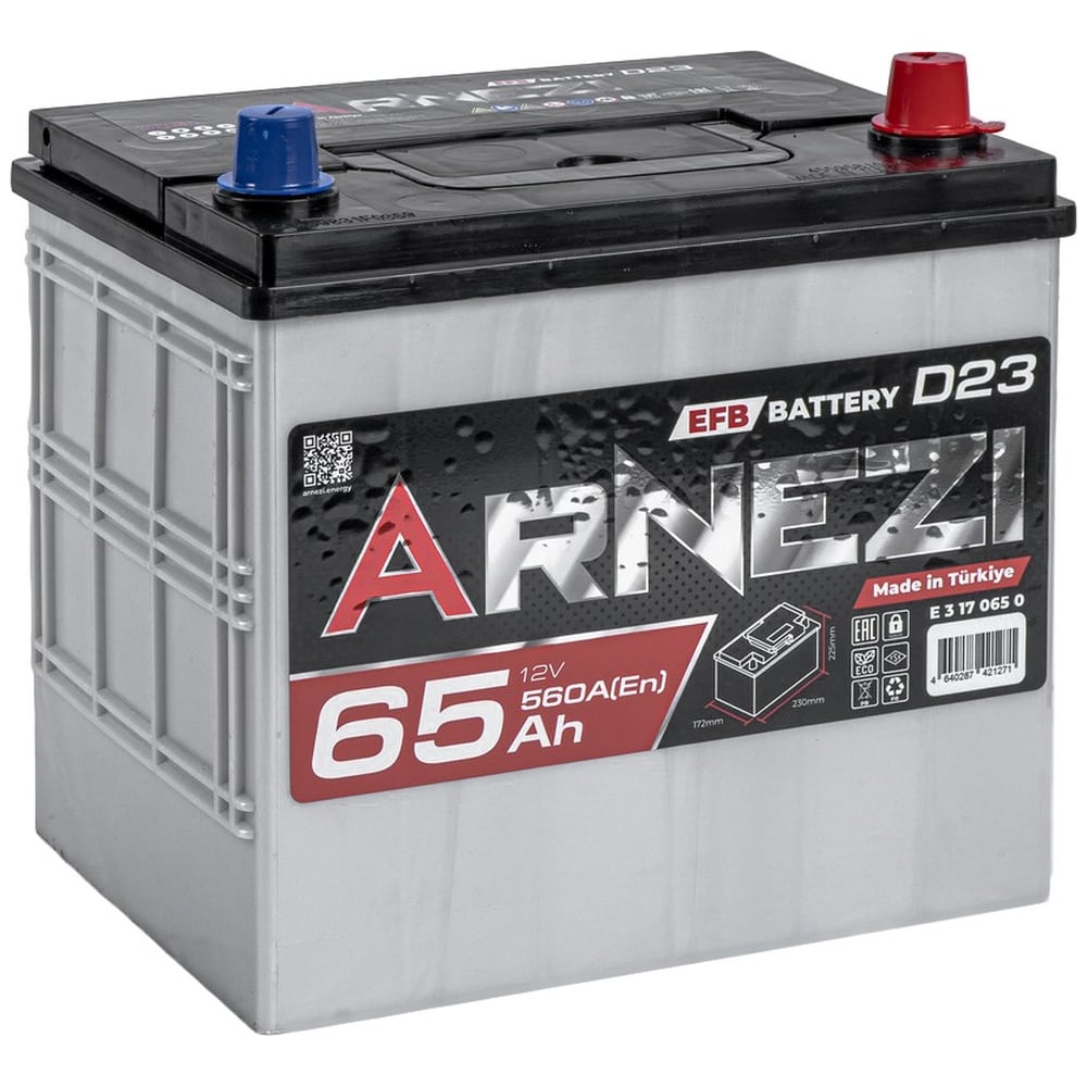 Аккумулятор Arnezi EFB Start-stop 65 А/ч обратный R+ 230x172x225 D23 EN 560 А E3170650 ...