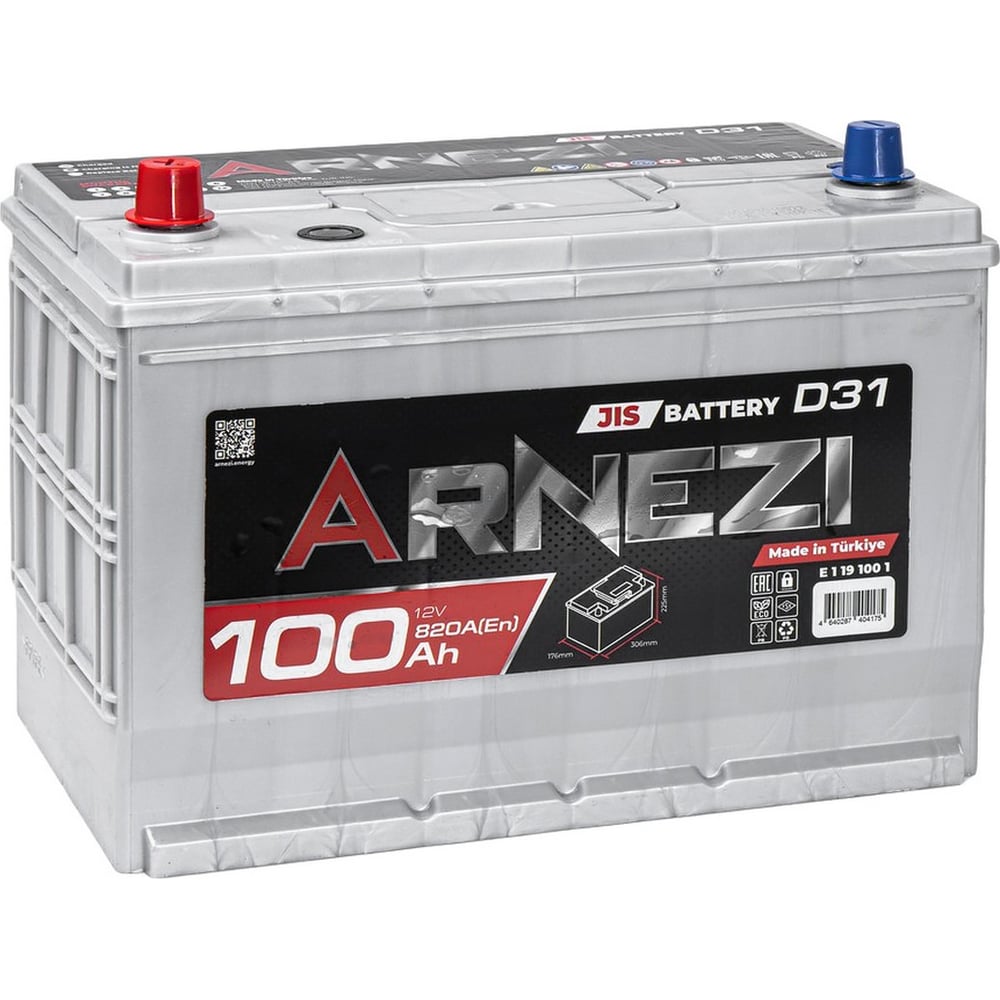 Аккумулятор Arnezi JIS SMF 100 А/ч прямой L+ 306x176x225 D31 EN 820 А E1191001 - выгодная цена ...