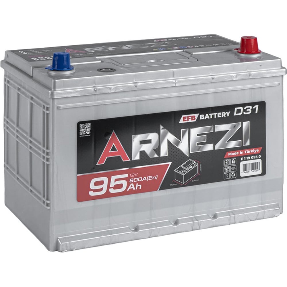Аккумулятор Arnezi JIS SMF 95 А/ч обратный R+ 306x176x225 D31 EN 800 А E1190950 - выгодная цена ...