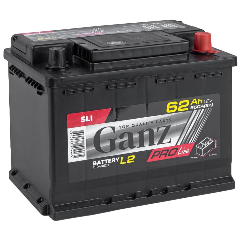 Аккумулятор Ganz PRO-Line DIN 62 А/ч обратный R+ 242x175x190 L2 EN 550 А G1040620 - выгодная ...