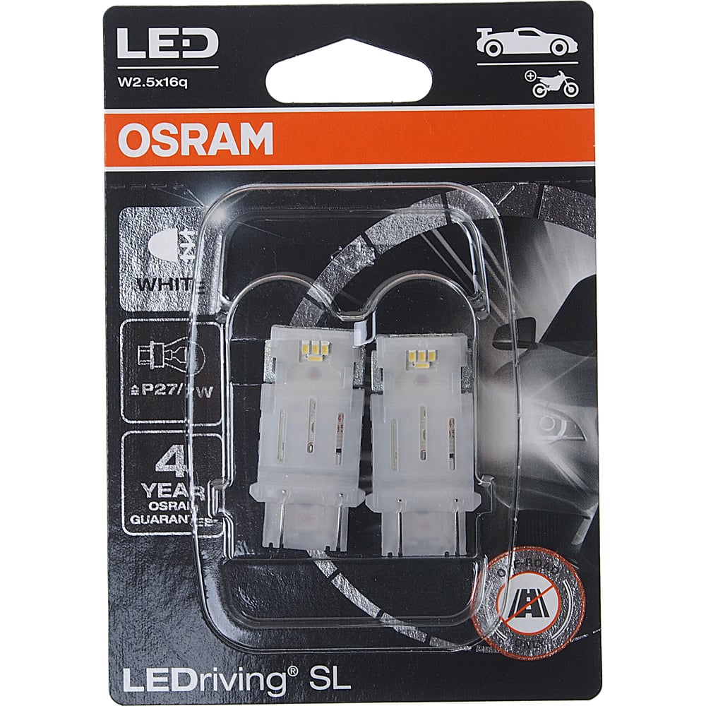 Автолампа OSRAM P27/7W, W2.5x16q, LED, 2 шт., 6000 К, 12 В 3157DWP-02B ...