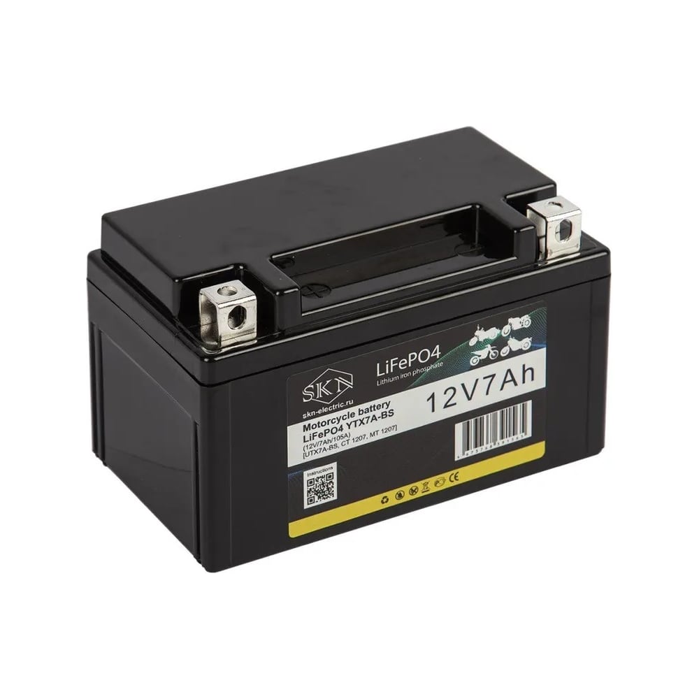 Аккумулятор для мототехники SKN LiFePO4 YTX7A-BS (12V/7Ah/105A) [UTX7A-BS, CT 1207, MT 1207 ...