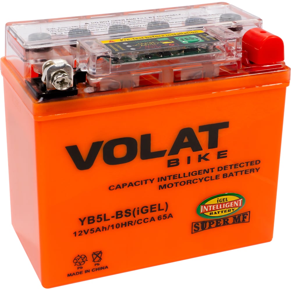 Мотоаккумулятор 12V 5Ah YB5L-BS(iGEL) R+ для мотоцикла, мопеда и ...