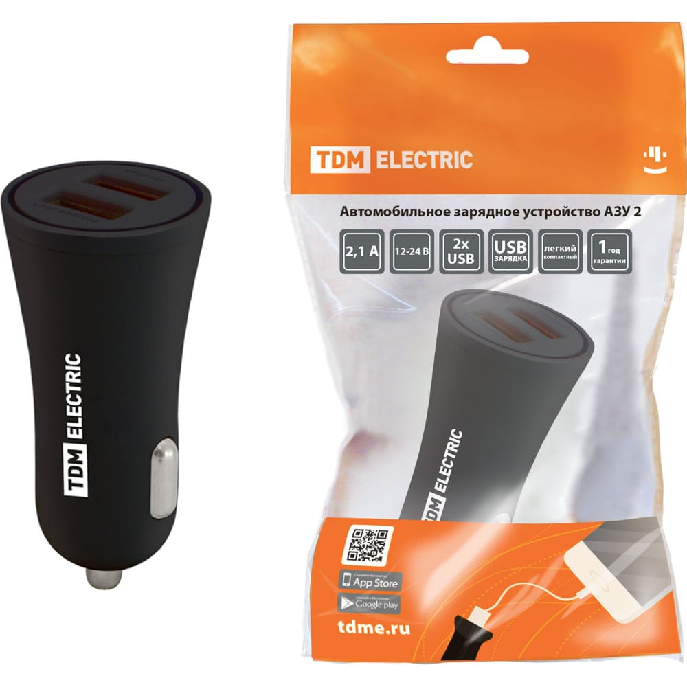 Автомобильное зарядное устройство TDM АЗУ 2, 2,1 А, 2 USB, черный ...