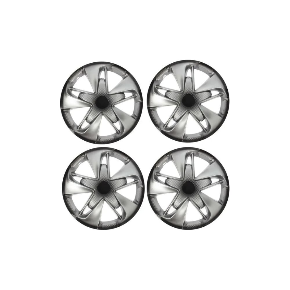 Колесные колпаки TORSO R16 СУПЕР АСТРА, серебристо-черный карбон, набор ...