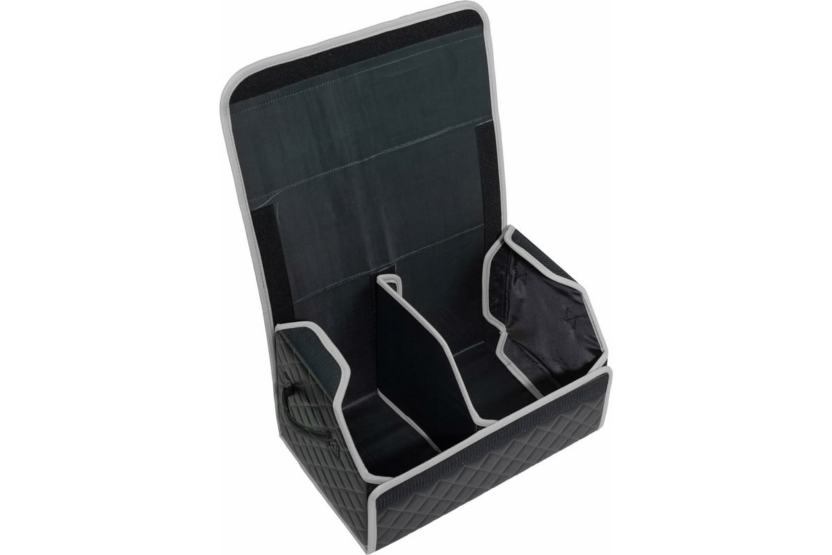 Сумка-органайзер в багажник Vicecar серая нить/бордовый кант, логотип ...