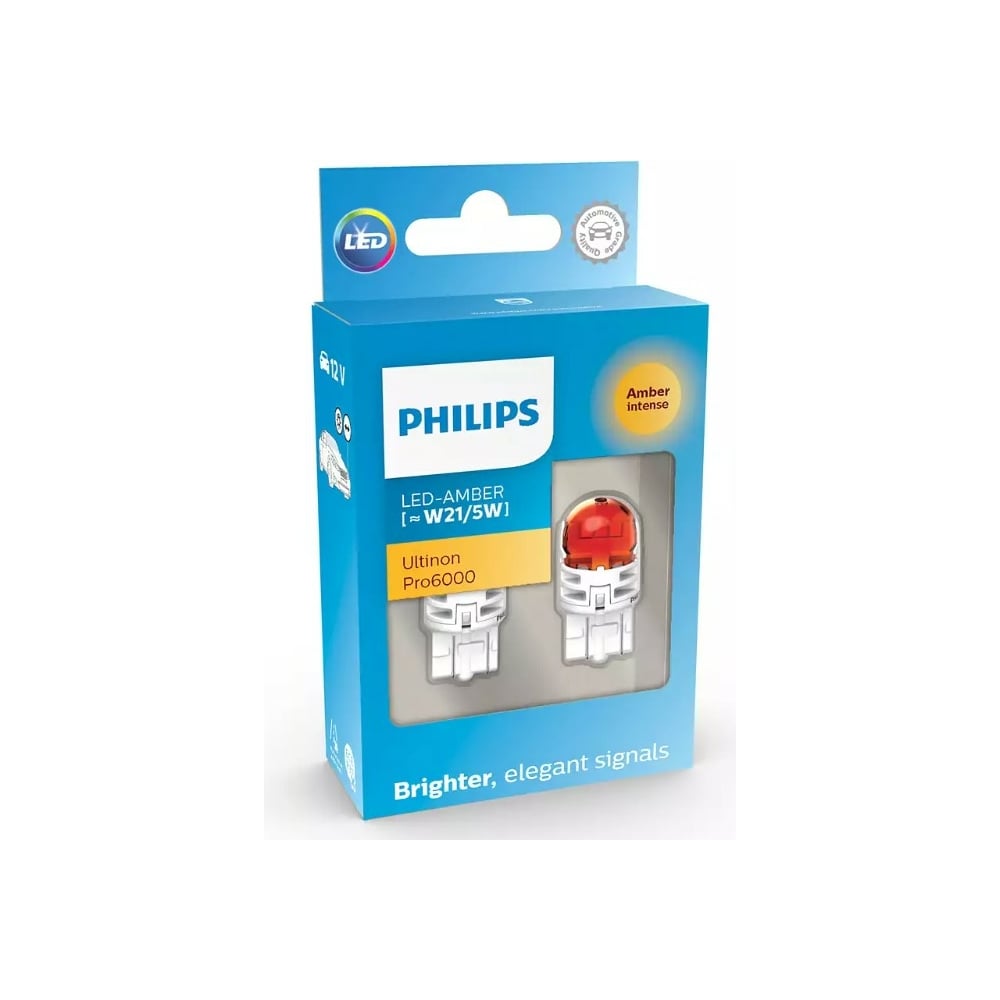 Автолампа PHILIPS W21/5W W3 16q LED AMBER Ultinon Pro6000 80/16Лм 12V ...