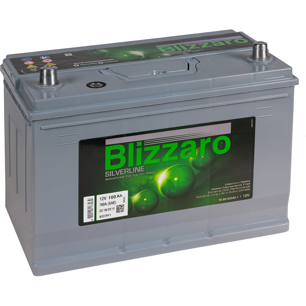 Аккумулятор BLIZZARO SILVERLINE 100L 760A, 306x173x225 450719 ...