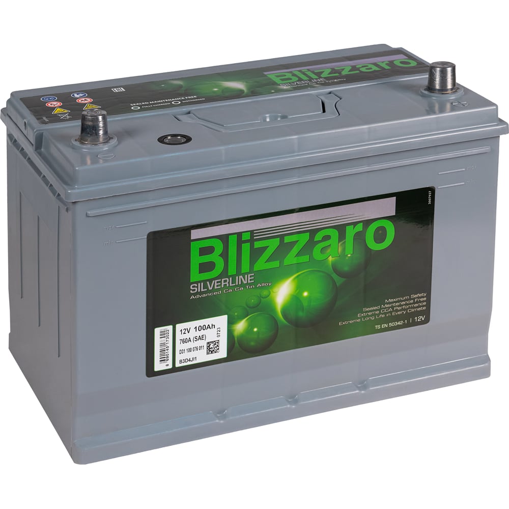 Аккумулятор BLIZZARO SILVERLINE 100R 760 A, 306x173x225 мм 450718 ...