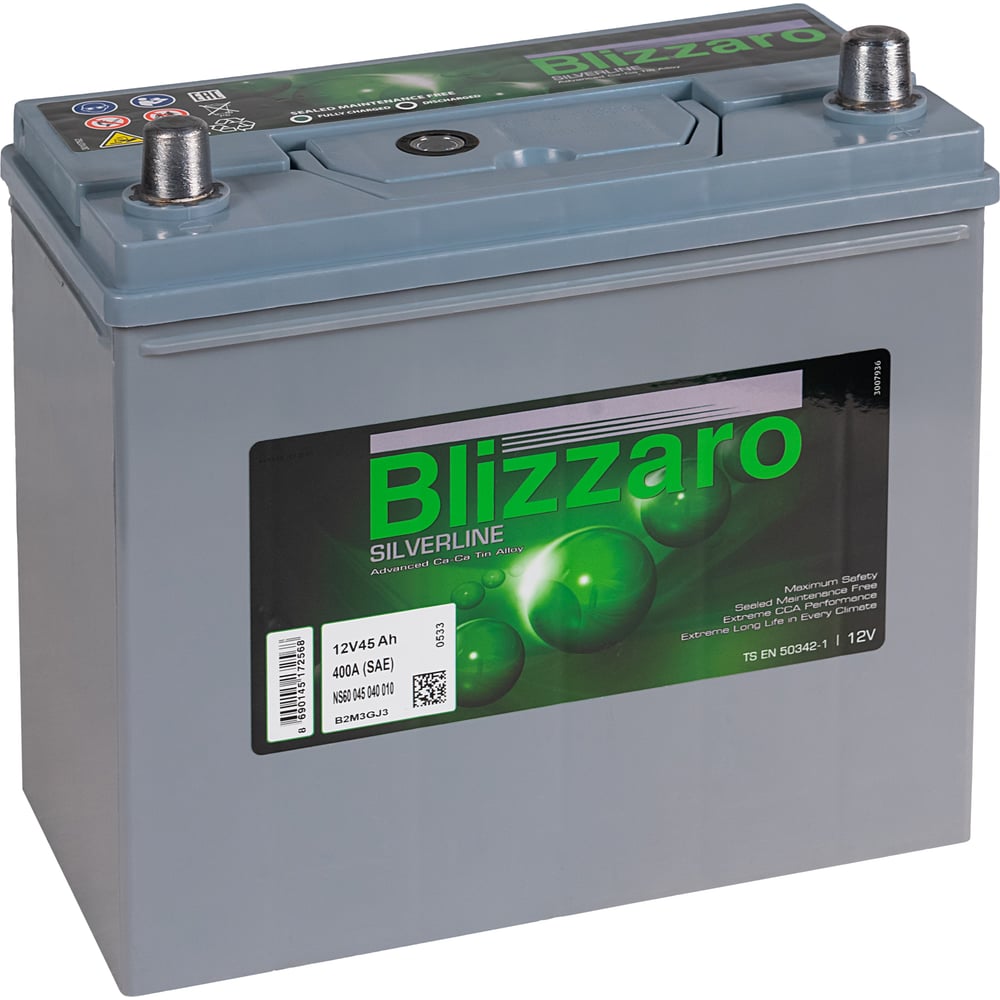 Аккумулятор BLIZZARO SILVERLINE 45R 400 A, 236x128x225 мм 462596 ...