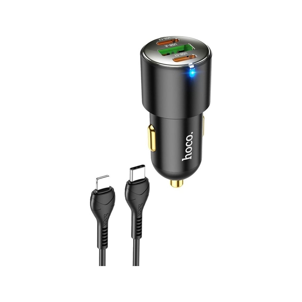Автомобильное зарядное устройство Hoco nz6 1хusb, 3a, 2xusb-c, pd45w, qc3.0 + usb-c кабель ...