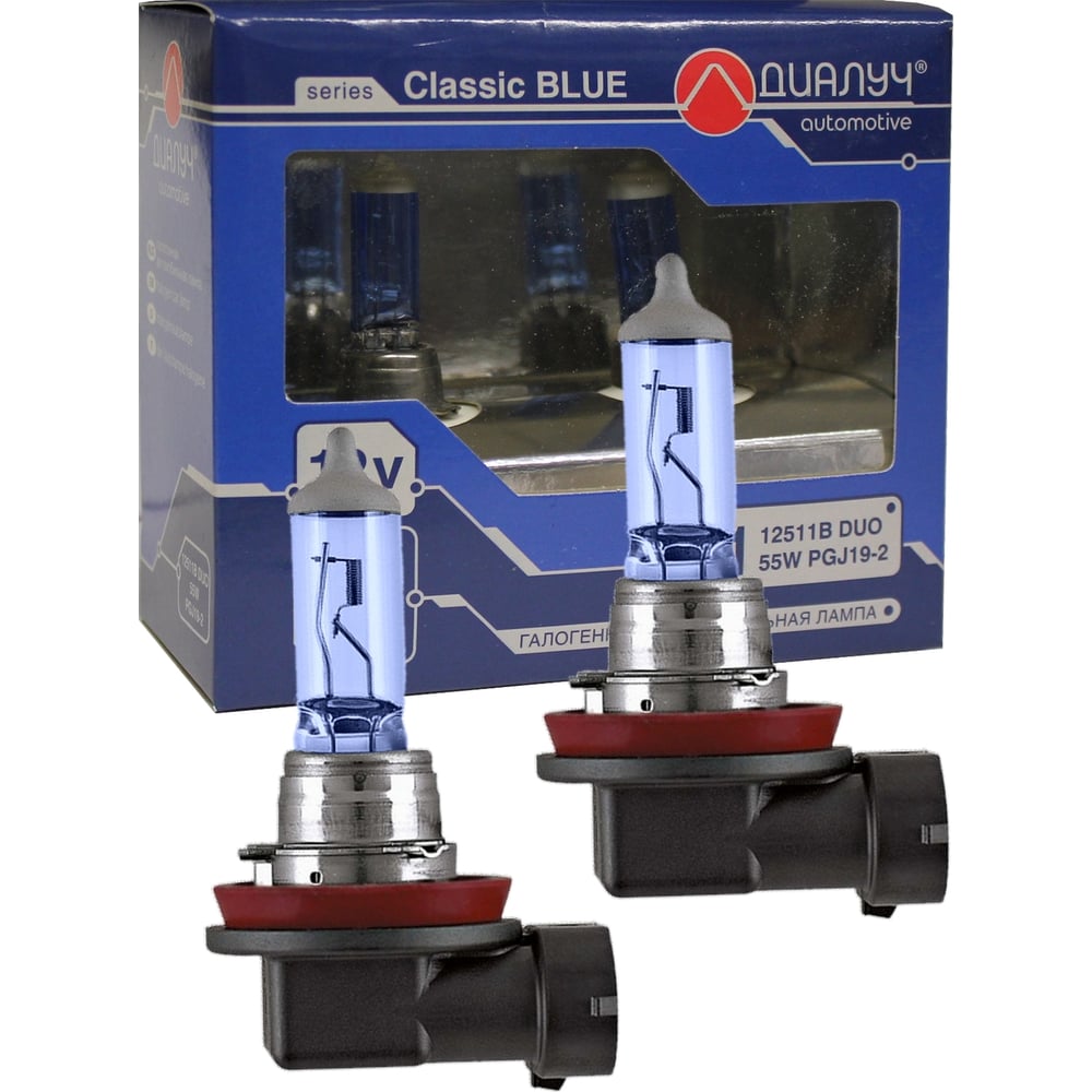 Лампы Диалуч h11 12v 55w pgs19-2 к-т blue белый свет лч411-b2 12511-Bl ...