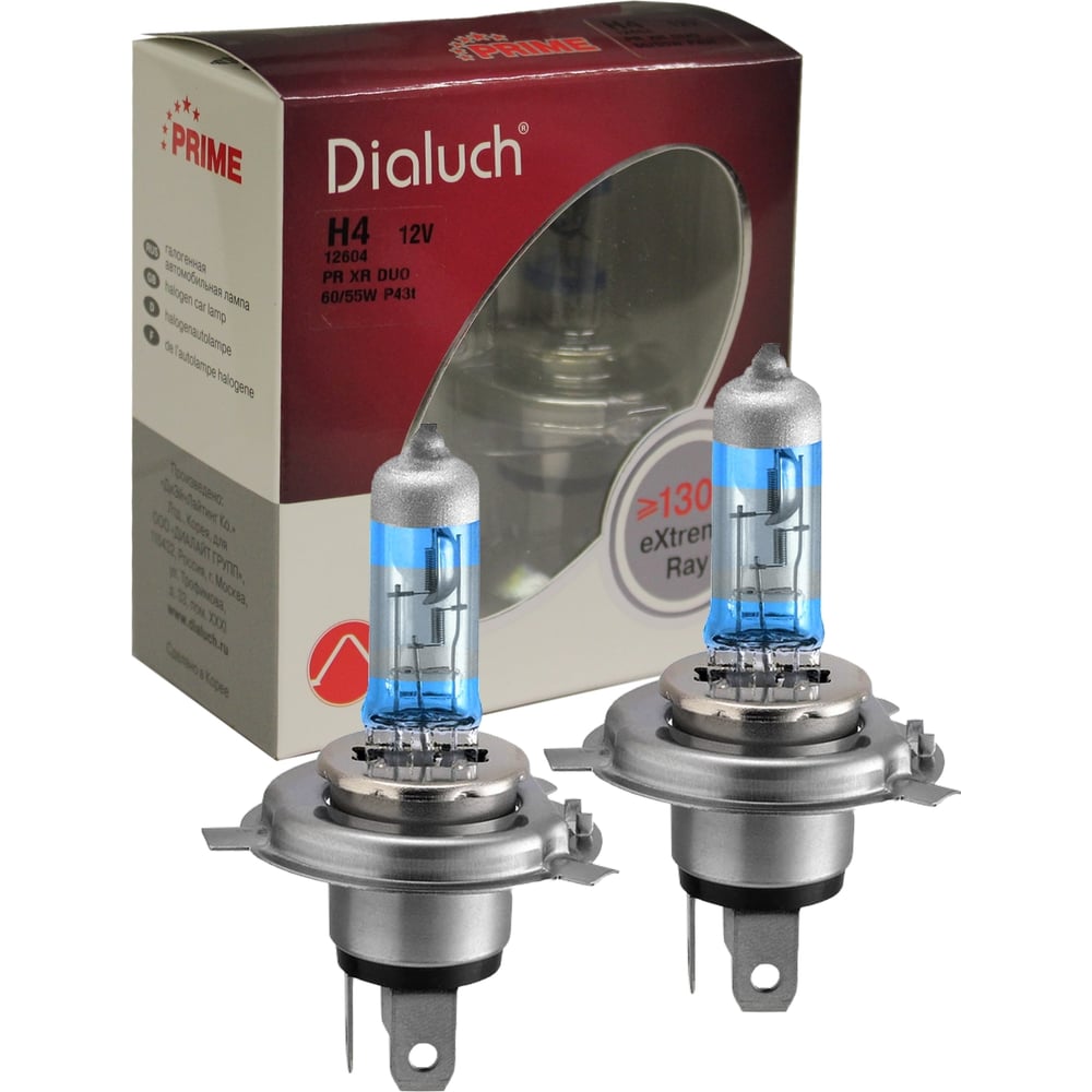 Лампы Диалуч h4 12v 60/55w +130, p43t extreme ray prime лч120pr-2xr ...