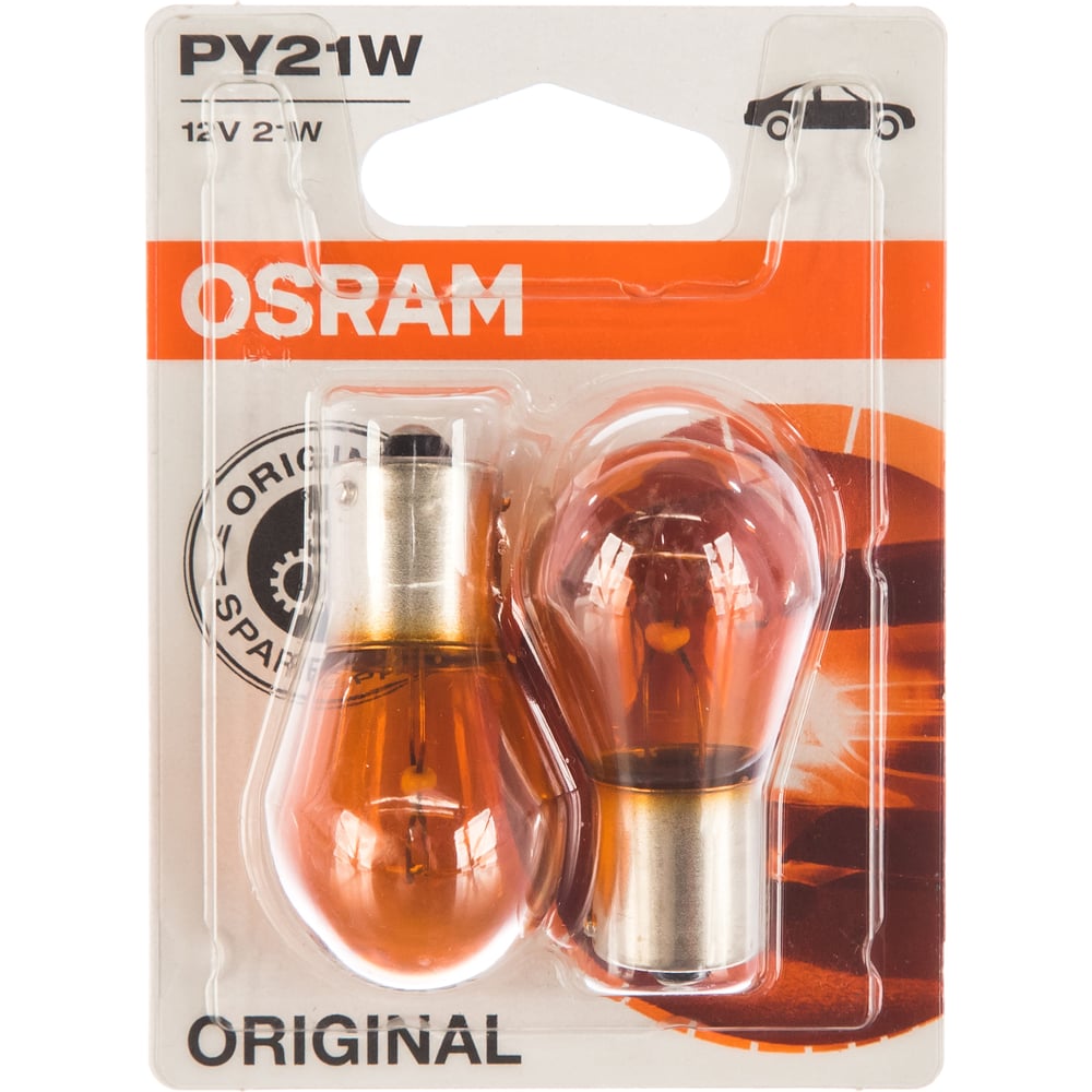 Автолампа, 2 шт. OSRAM PY21W BAU15s YELLOW 12V,1,10 7507-02B - выгодная цена, отзывы ...