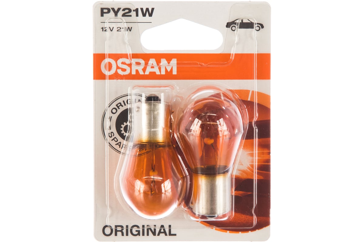 Автолампа, 2 шт. OSRAM PY21W BAU15s YELLOW 12V,1,10 7507-02B - выгодная цена, отзывы ...