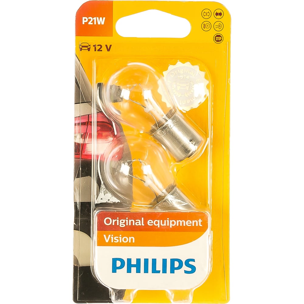 Автолампа, блистер, 2шт. PHILIPS P21W BA15s 12V /1/10 12498B2 ...
