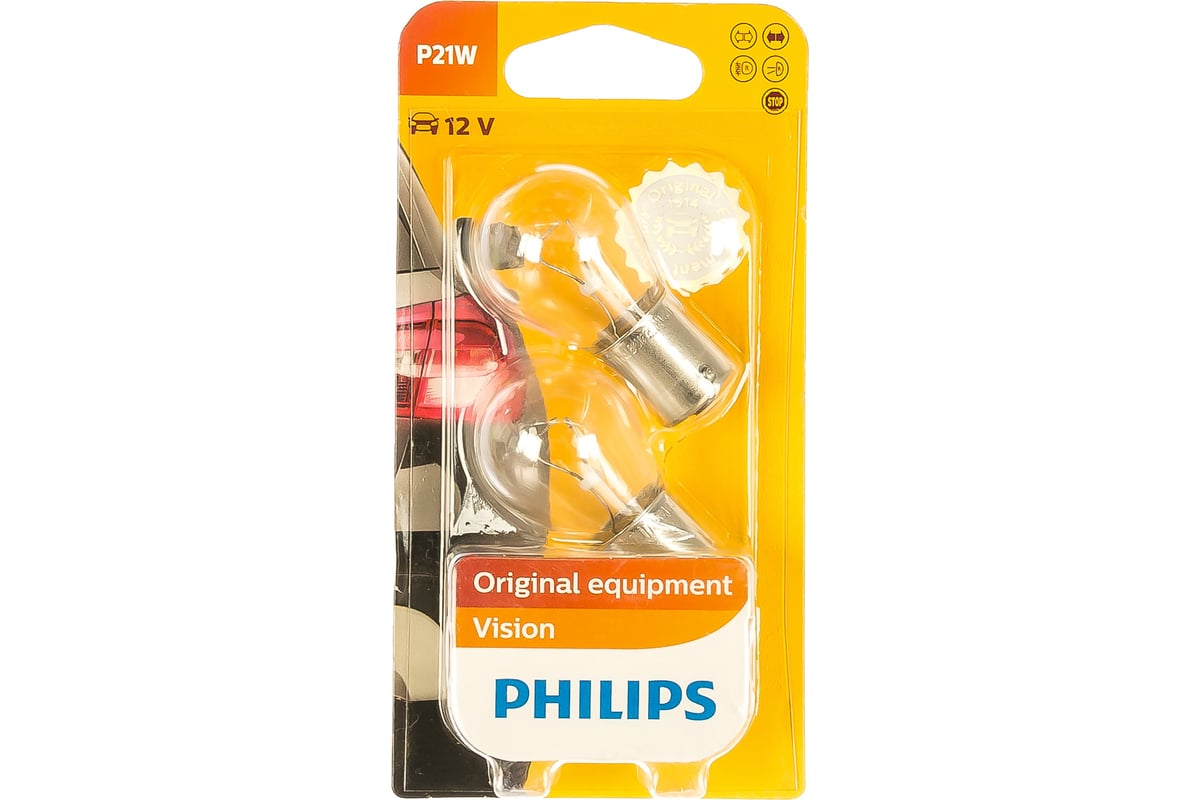 Автолампа, блистер, 2шт. PHILIPS P21W BA15s 12V /1/10 12498B2 ...