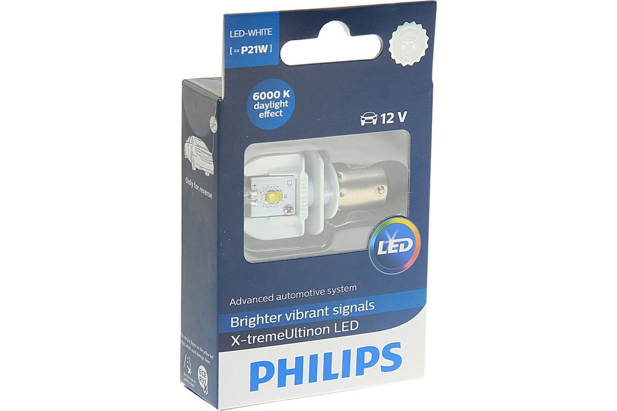 Автолампа PHILIPS P21W LED X-TREME ULTINON 6000K 12V,1,10 12898X1 ...