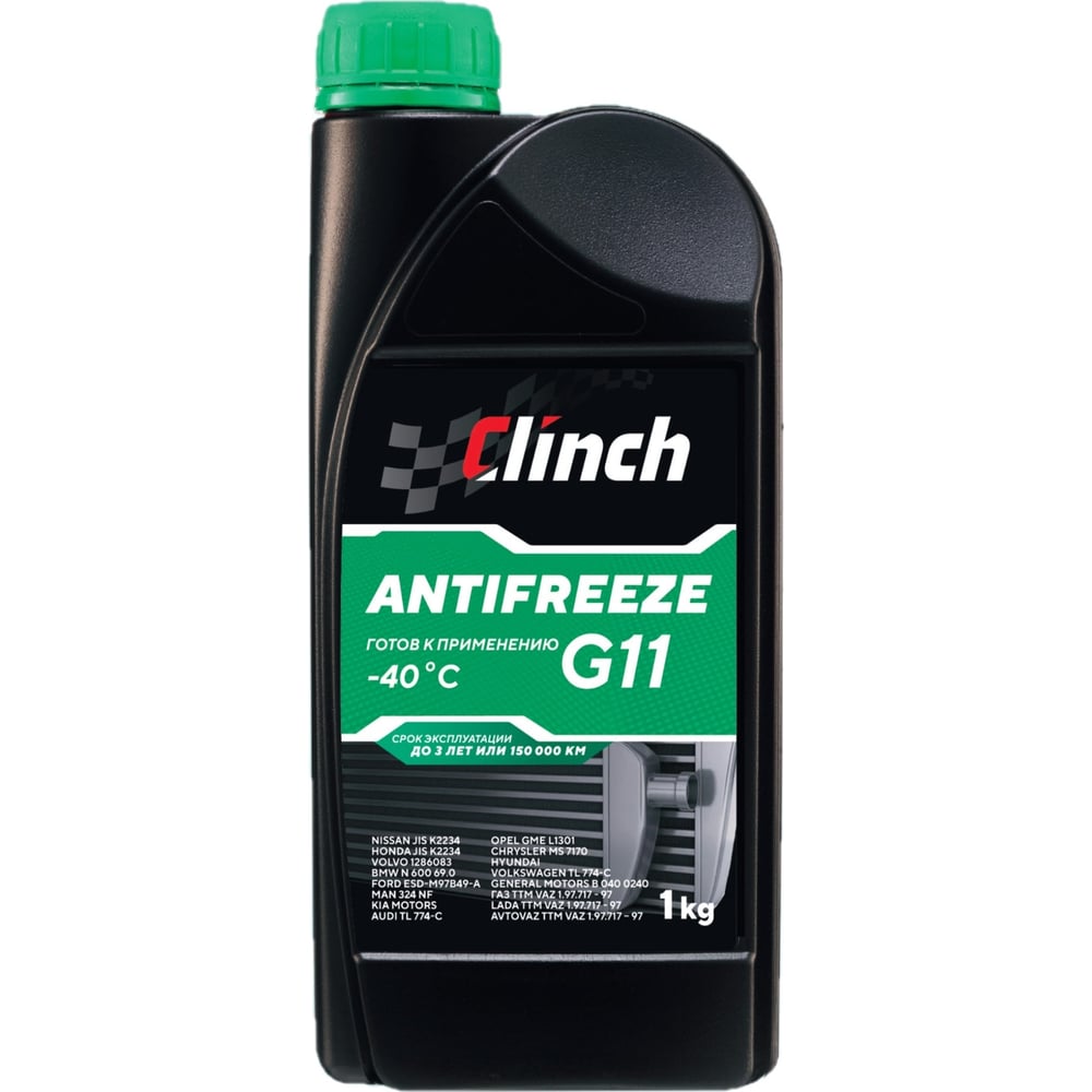 Зелёный антифриз Clinch HYBRID COOLANT G11 -40C, канистра 1кг 311231G ...