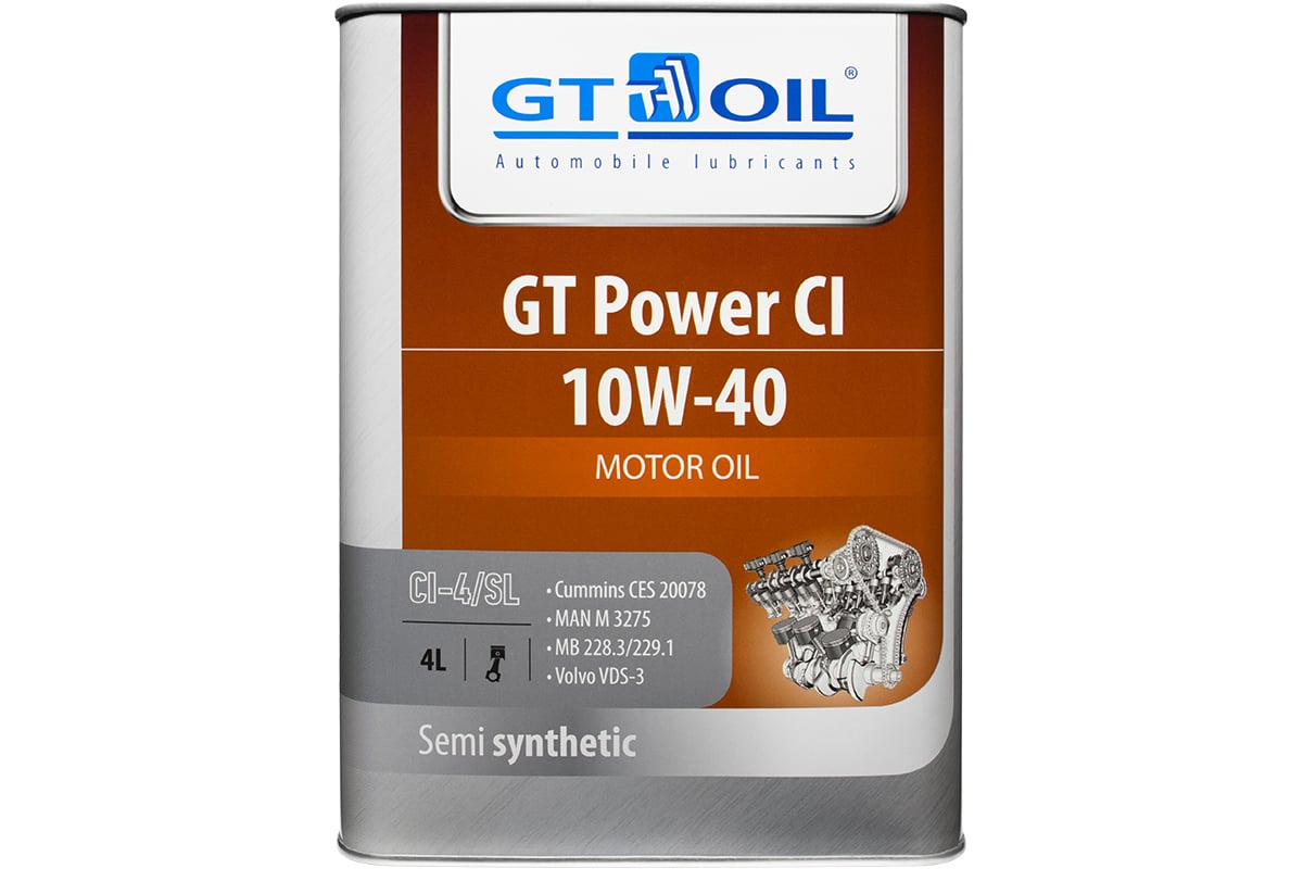 Масло Power CI, SAE 10W-40, API CI-4/SL, 4 л GT OIL 8809059407523 ...