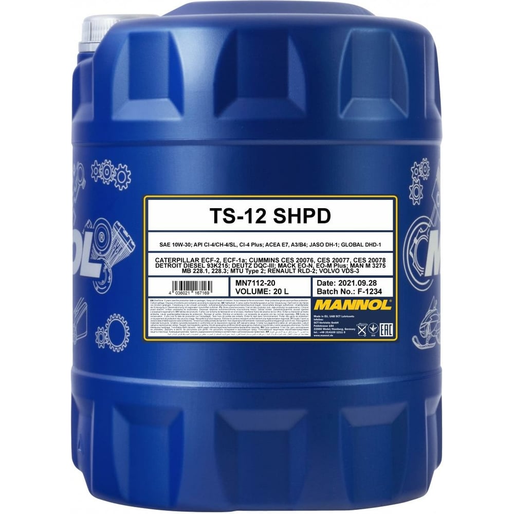 Полусинтетическое моторное масло MANNOL TS-12 SHPD 10W30, 20 л 1521 ...