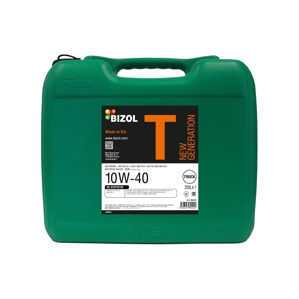 НС-синтетическое моторное масло Bizol Truck New Generation 10W-40, 20 л ...