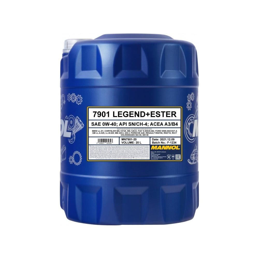 Моторное масло MANNOL LEGEND ESTER синтетическое, 0W40, 20 л 1050 ...