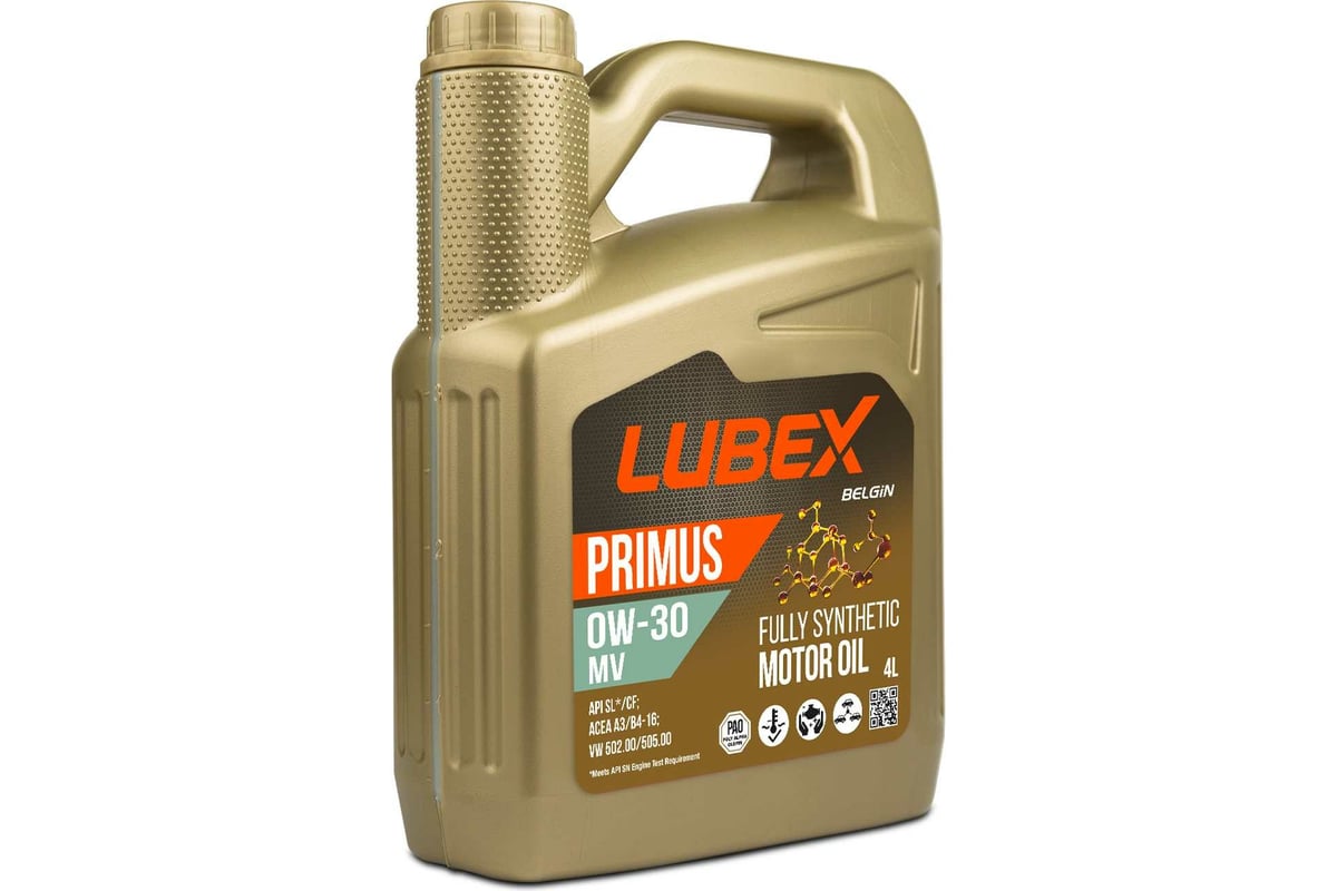 Синтетическое моторное масло Lubex Primus Mv 0w 30 Cf Sl A3 B4 4 л L034